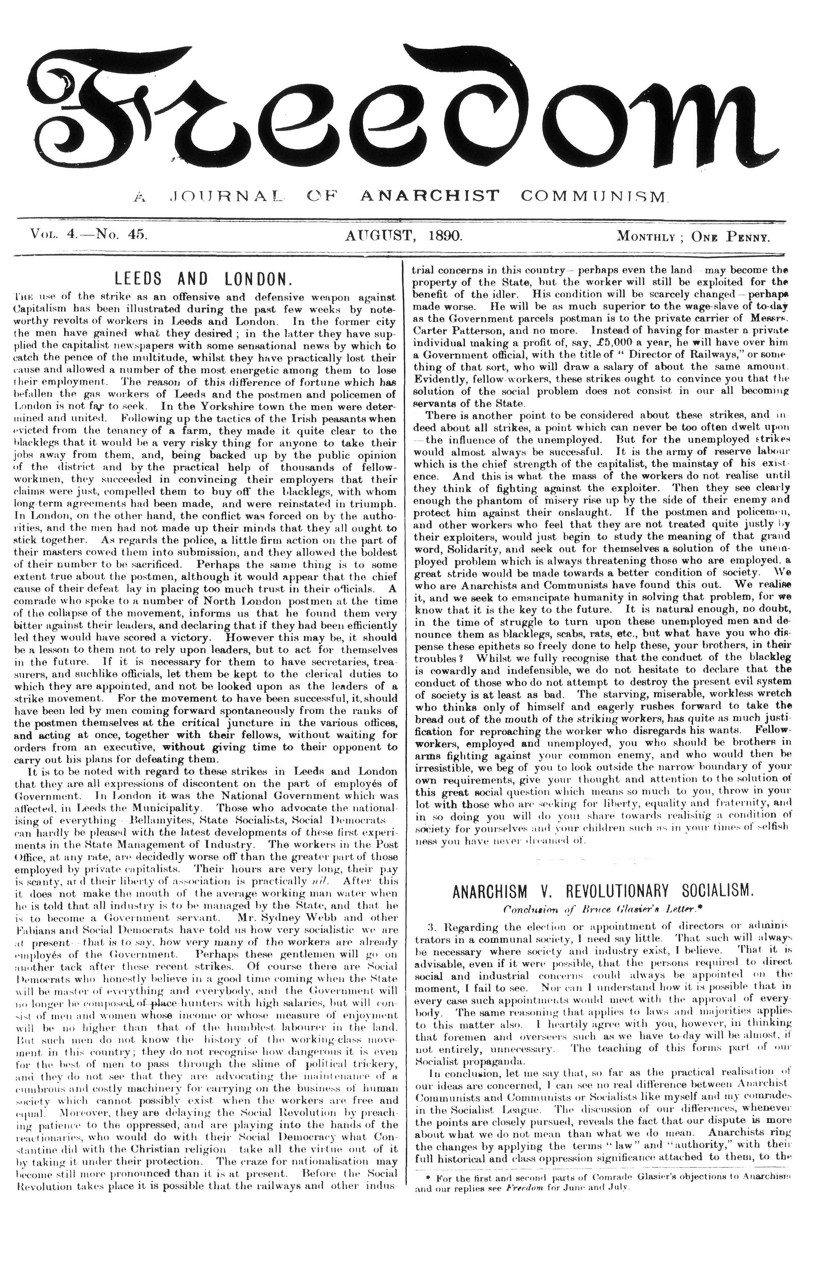 Freedom vol 4. no 45 (August 1890) | libcom.org
